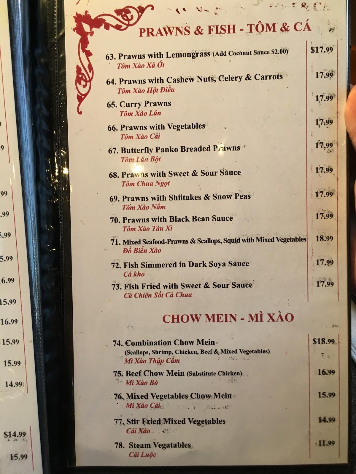 Menu at Rice Paper Vietnamese Fine Cuisine restaurant, Edmonton