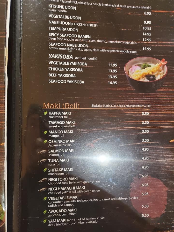 Menu at Sushi Wara restaurant, Comox