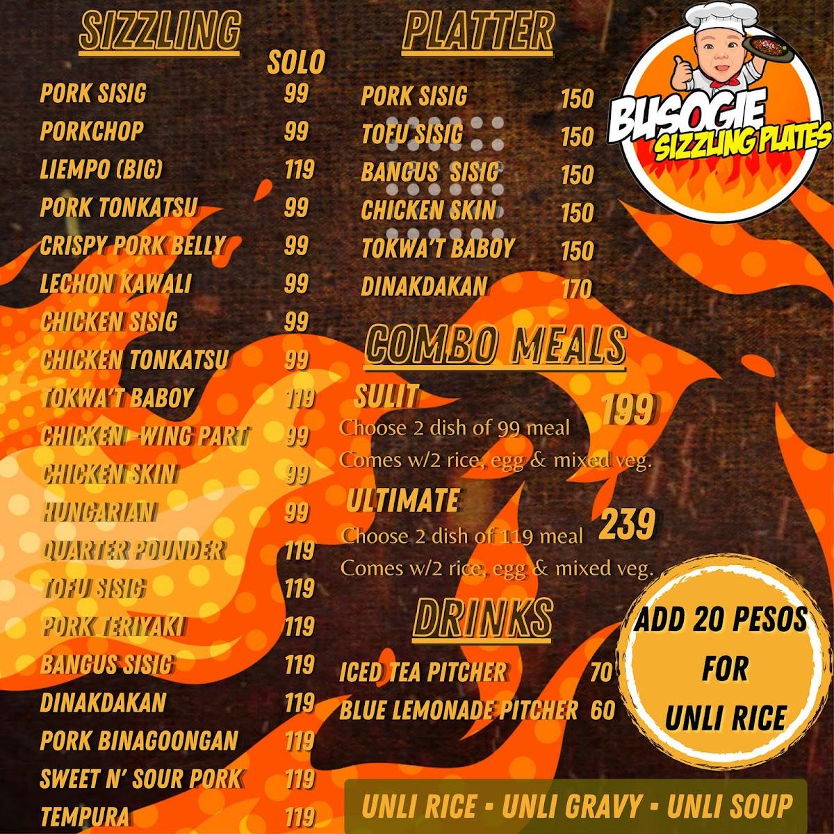 Menu at Busogie Sizzling Plates restaurant, San Jose del Monte City