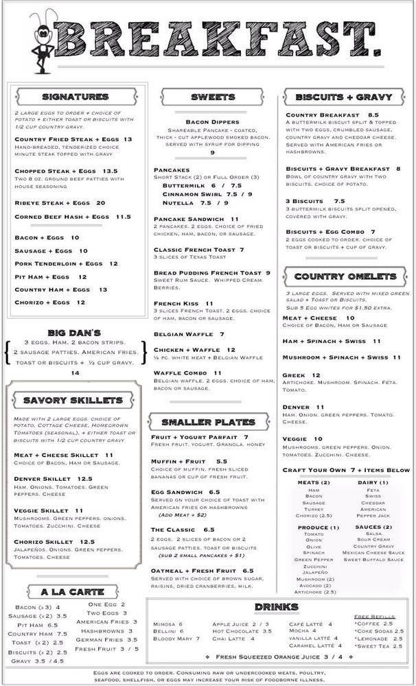 Menu at COMFORT by the Cross-Eyed Cricket pub & bar, Evansville