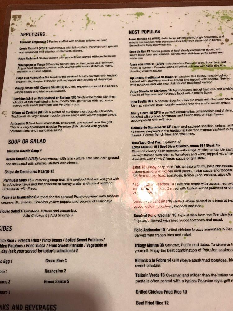 Menu at Chef Paz Restaurant, West Allis