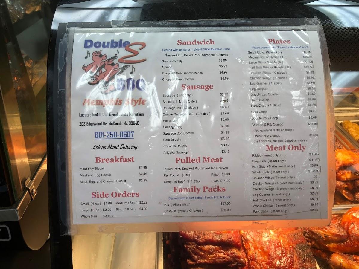 Menu at Double E Barbecue, McComb