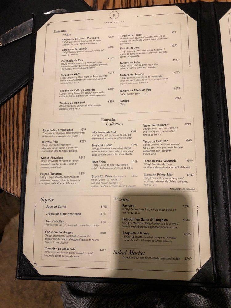Menu at Entre Fuegos steakhouse, Ciudad López Mateos, Juan Salvador ...