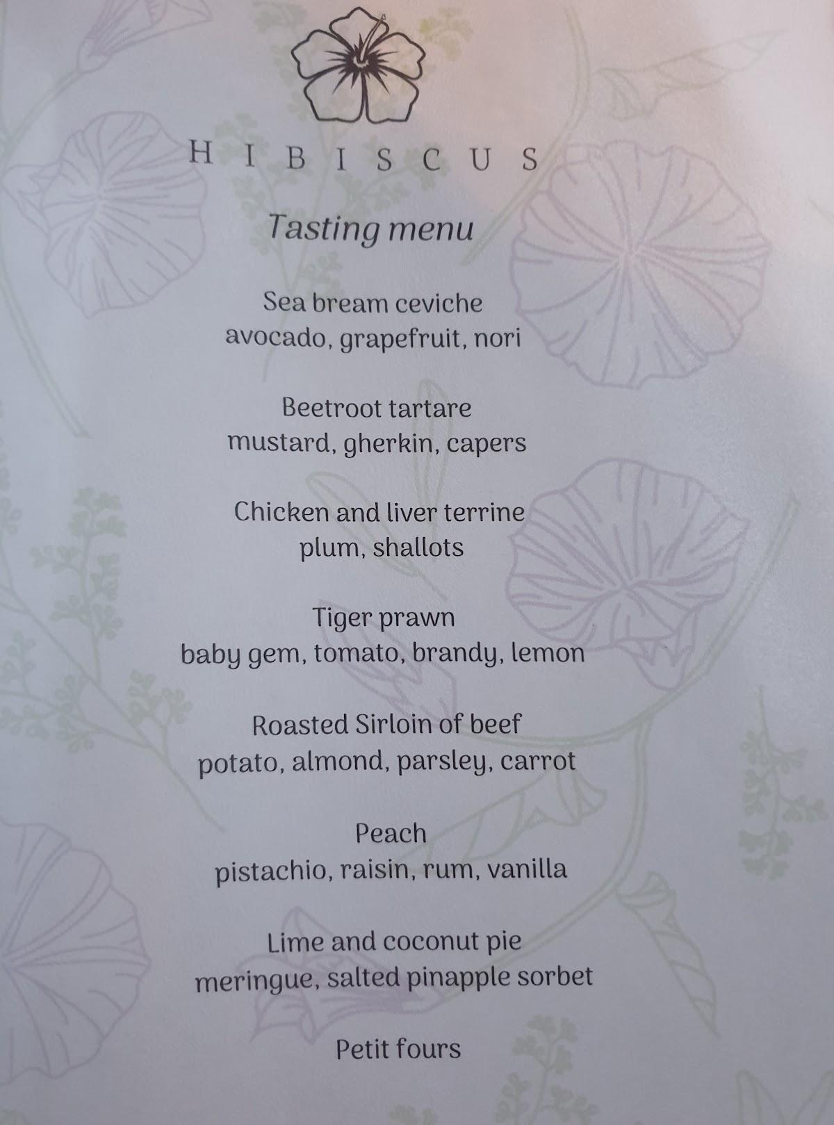 Menu at Hibiscus restaurant, Northampton