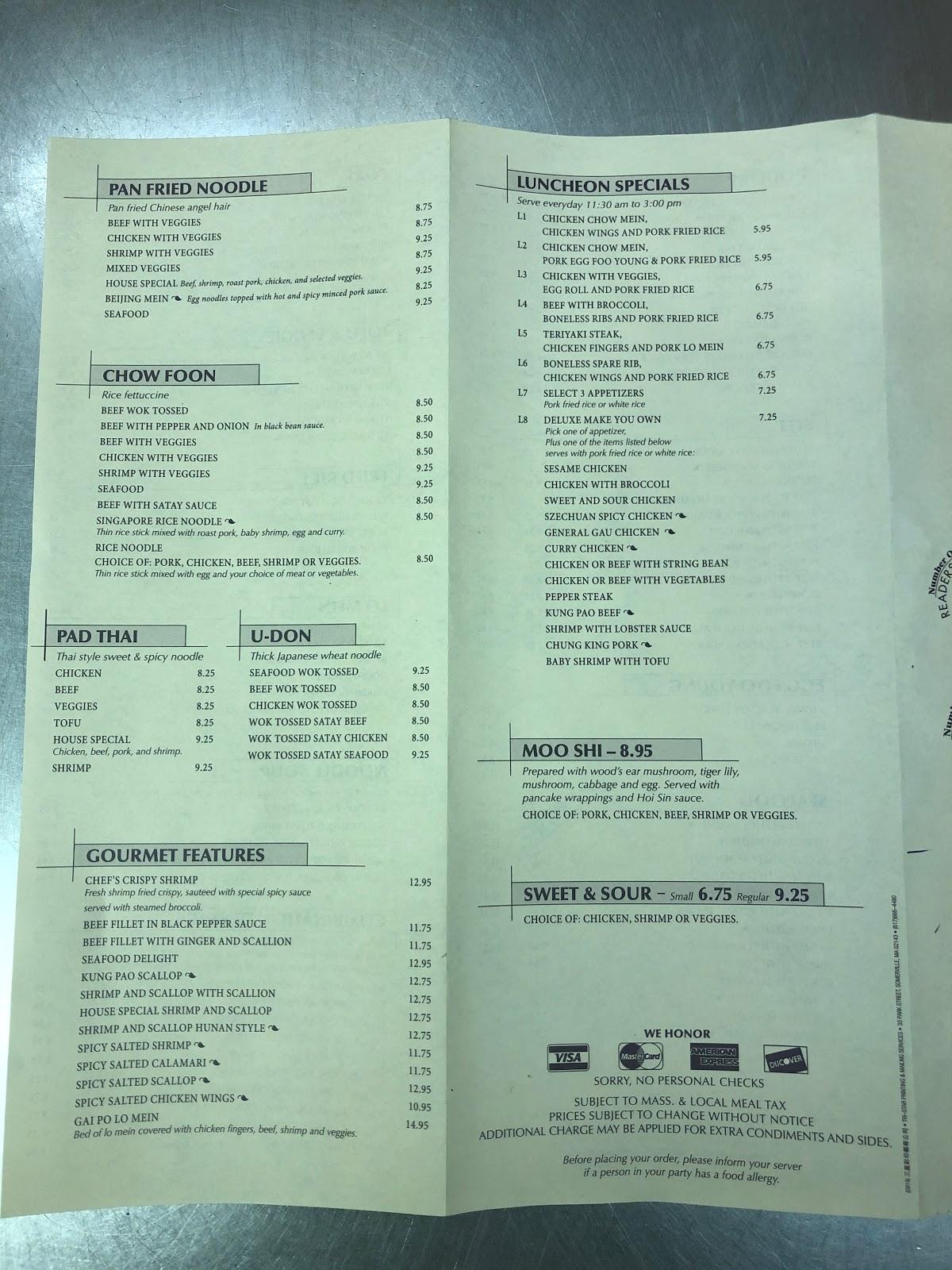 Menu at Long's Kitchen restaurant, Tewksbury