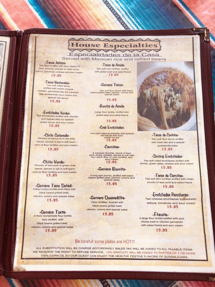 Menu at Los Garcia's restaurant, Kailua