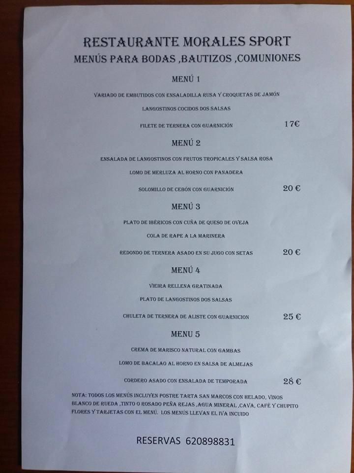 Menu at Restaurante/cafetería Morales Sport, Morales del Vino