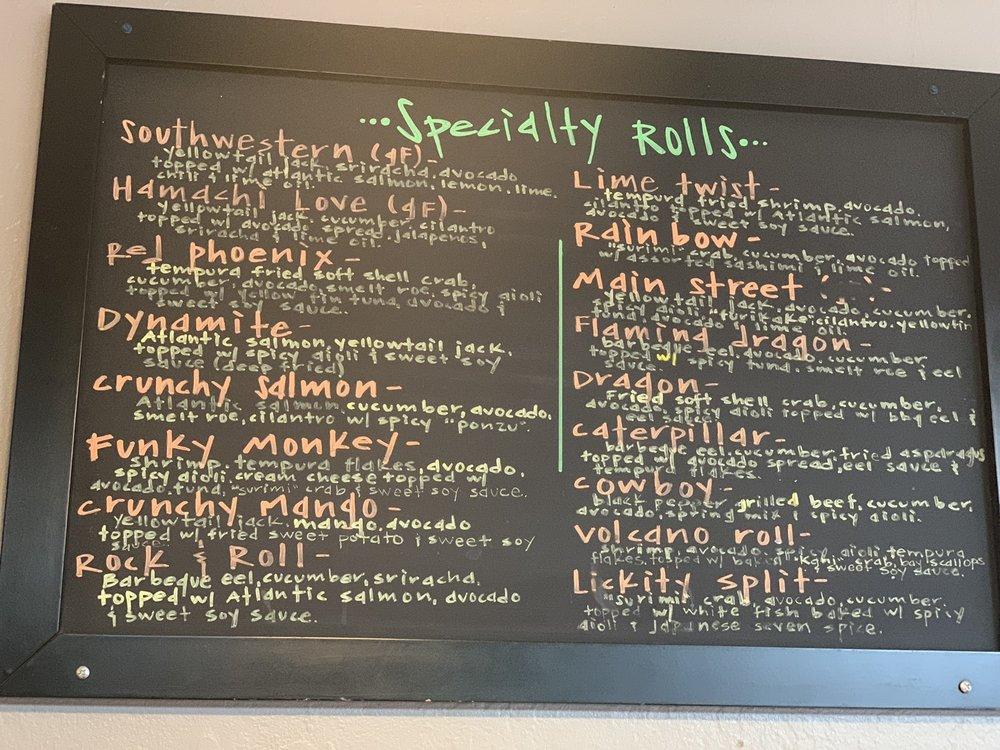 Menu at Rice Monkey restaurant, Durango