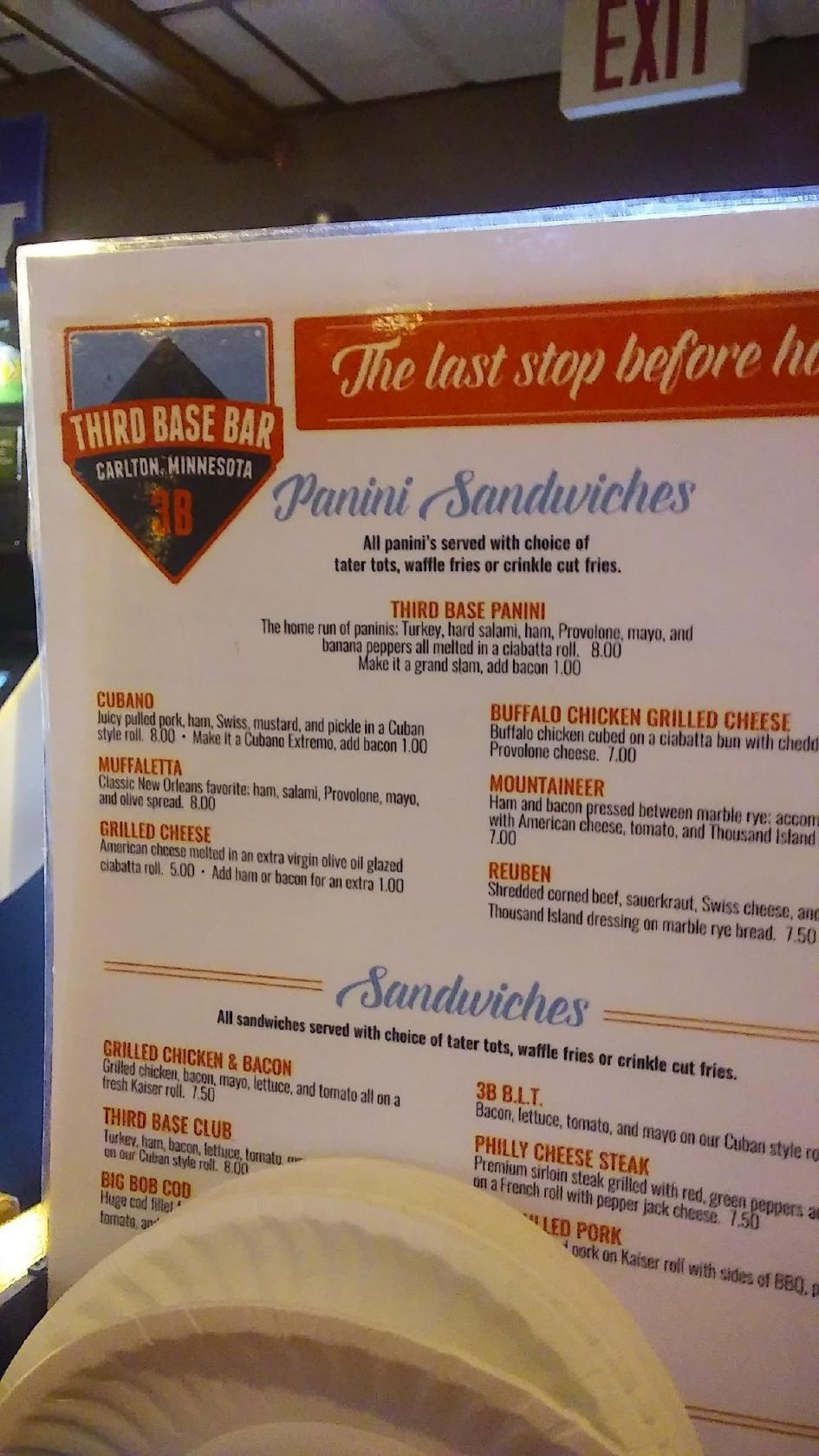 Menu at Third Base Bar, Carlton