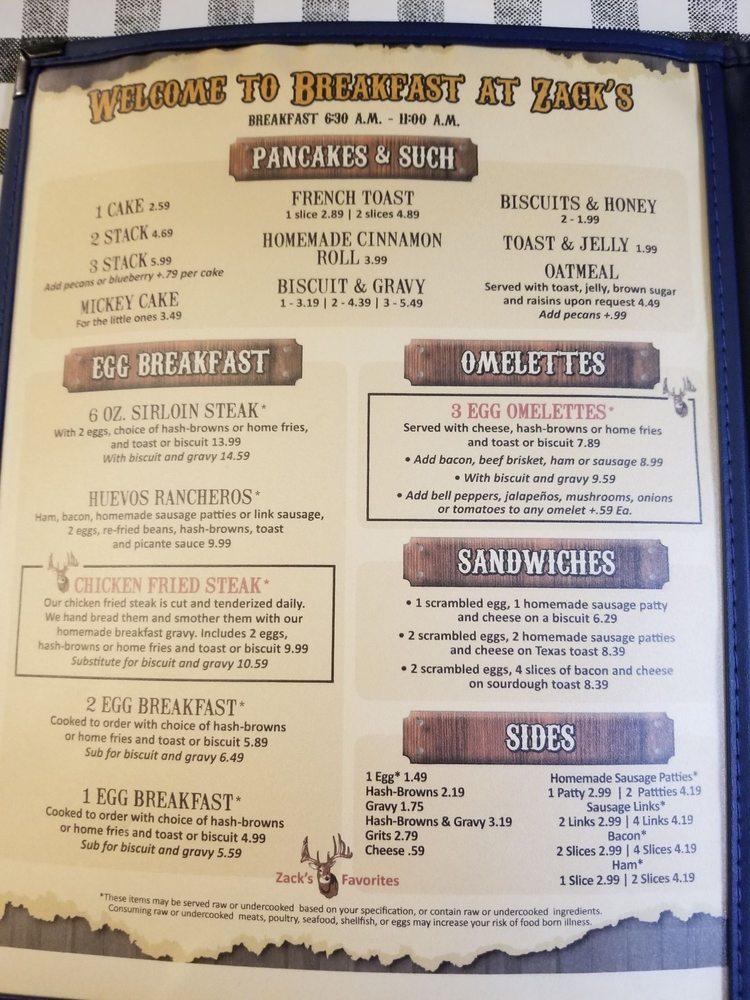Menu at Zack's BBQ, Hotchkiss