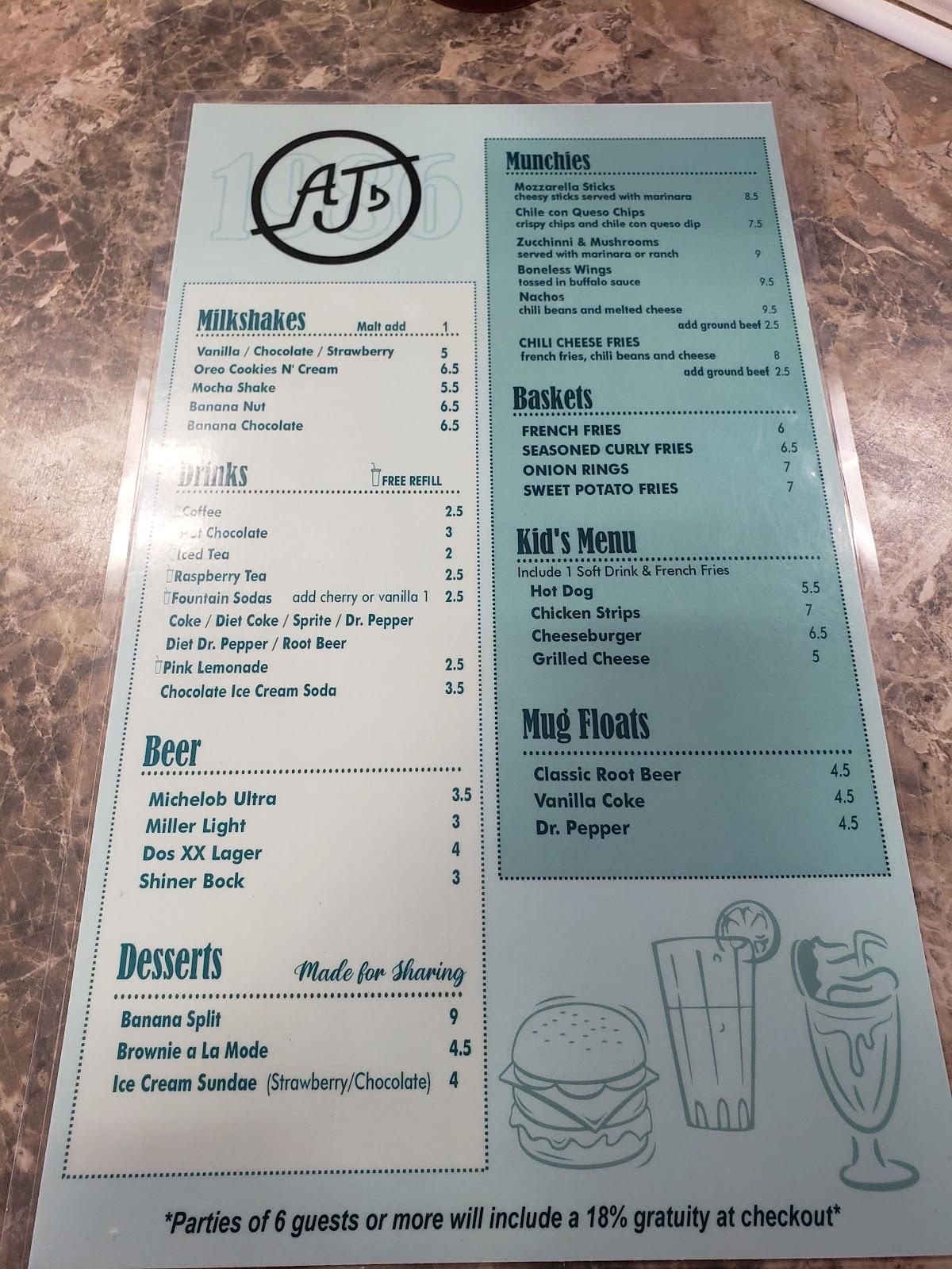 Menu at AJ’s Diner - Colony Cove 2 At Mesa Street restaurant, El Paso