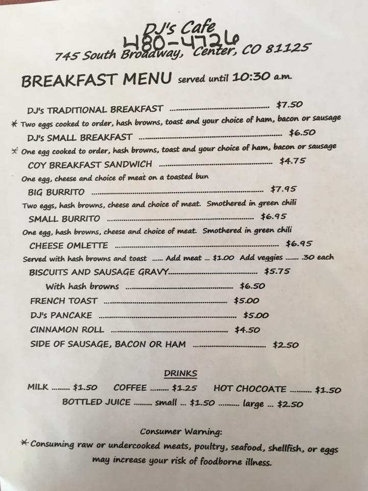 Menu at Dj Cafe, Center