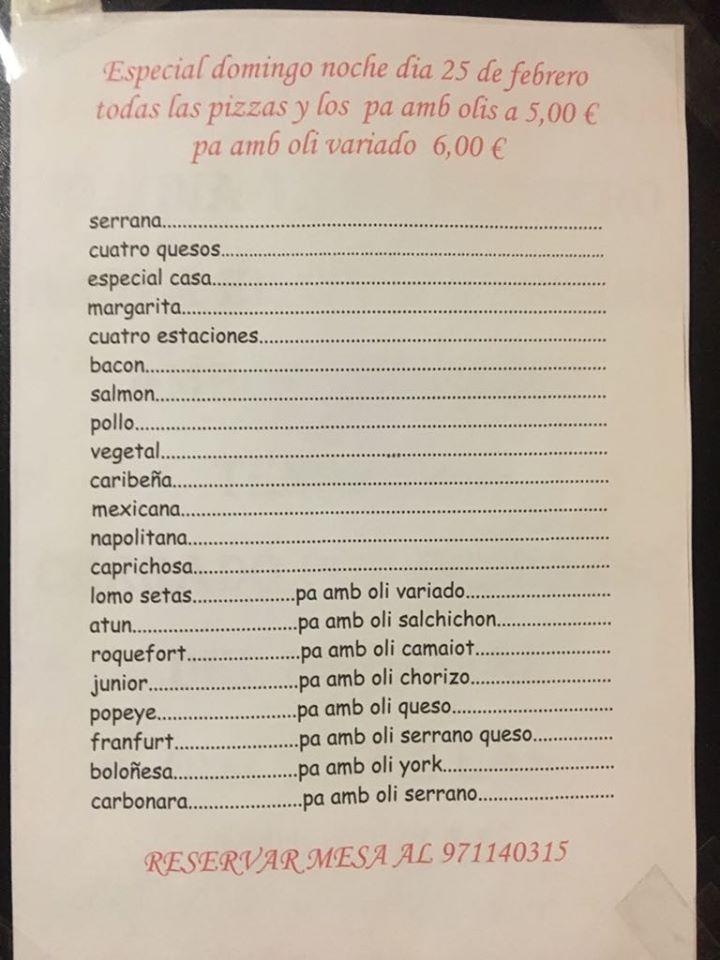 Menu at Es Romaní restaurant, Santa Maria del Camí