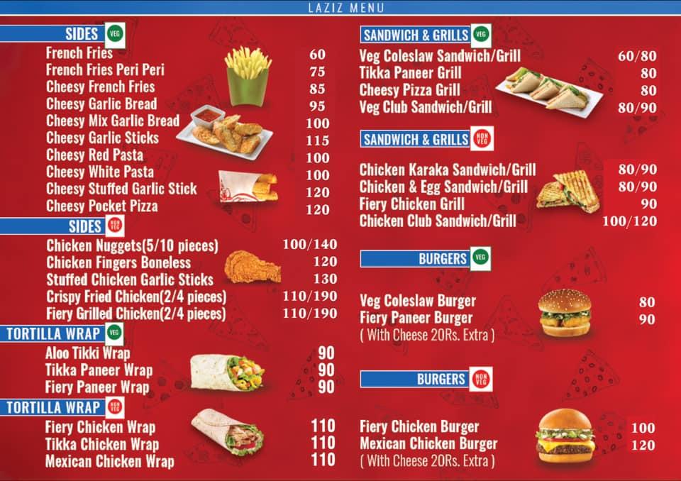 Menu at Laziz Pizza, Siwan, Siwan