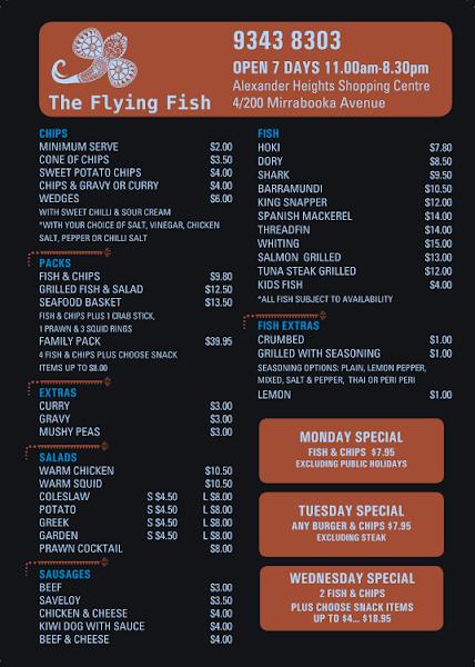 Menu at The Flying Fish fast food, Alexander Heights