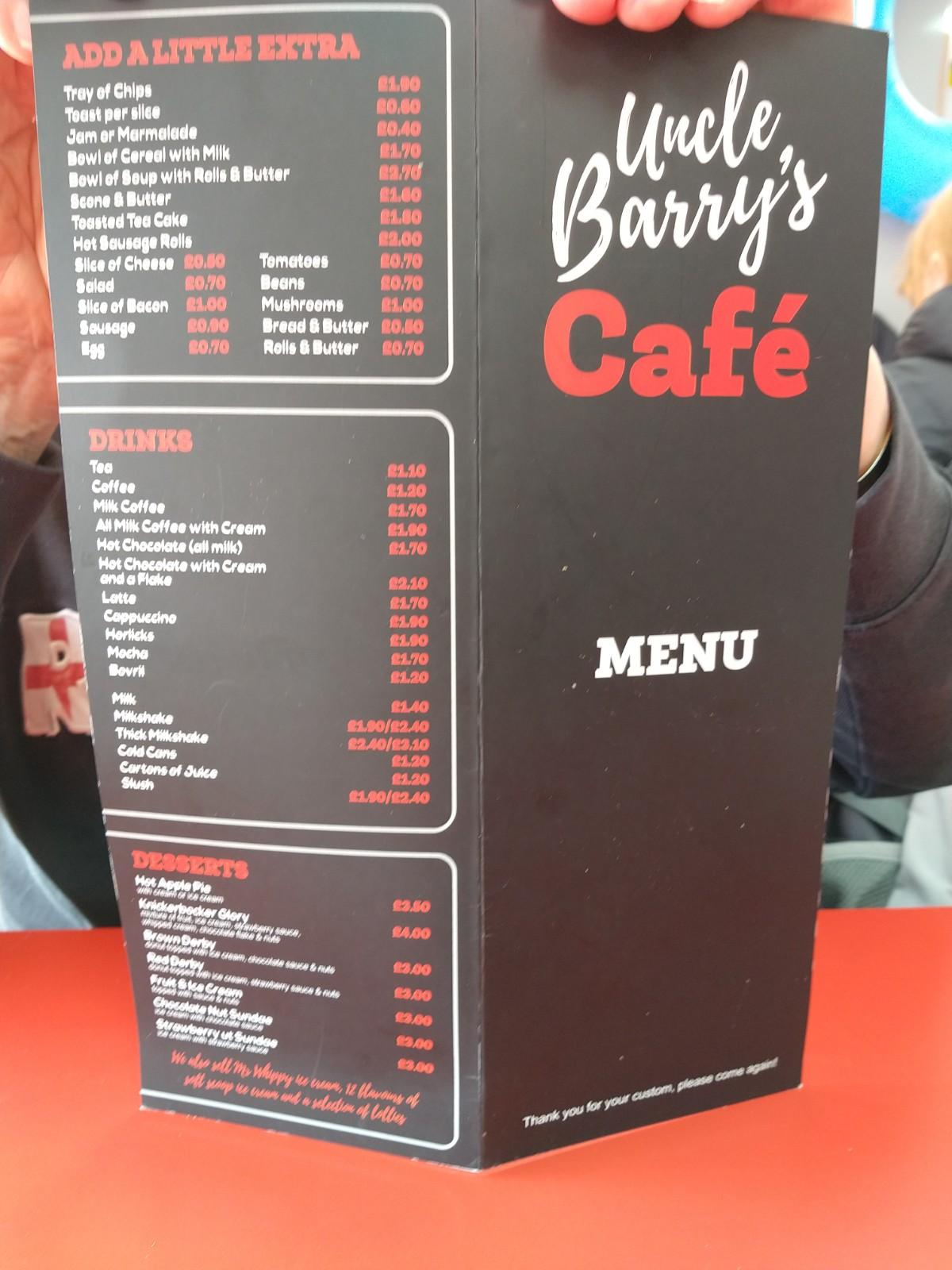 Menu at Uncle Barry's Cafe Ltd, Skegness