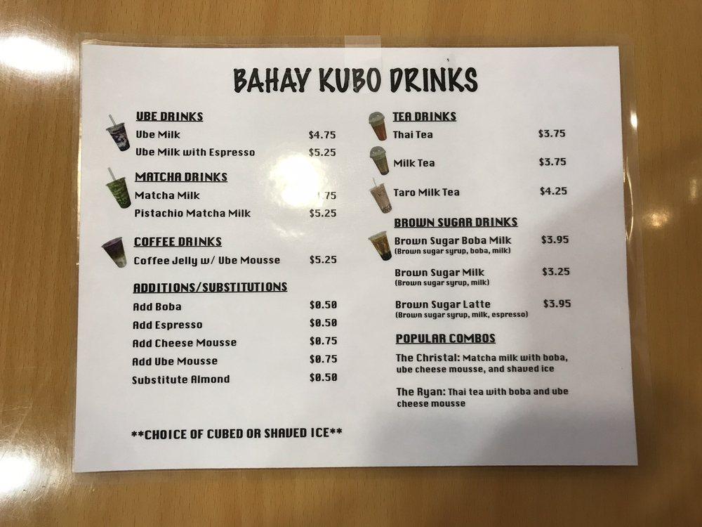 Carta del restaurante Bahay Kubo, Ridgecrest