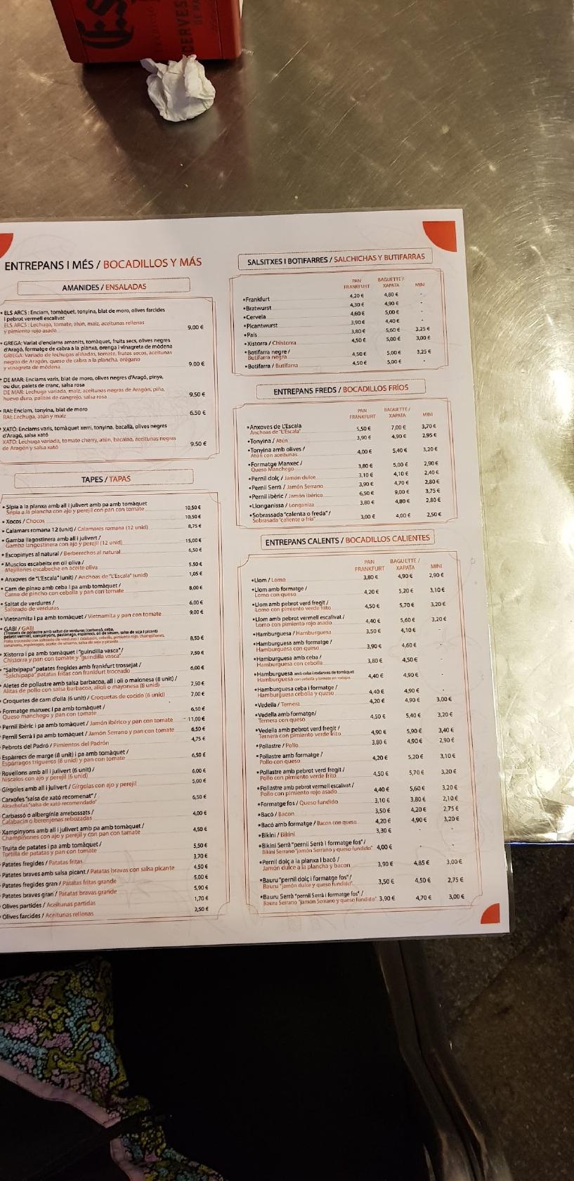Carta del restaurante ELS ARCS, Rubí