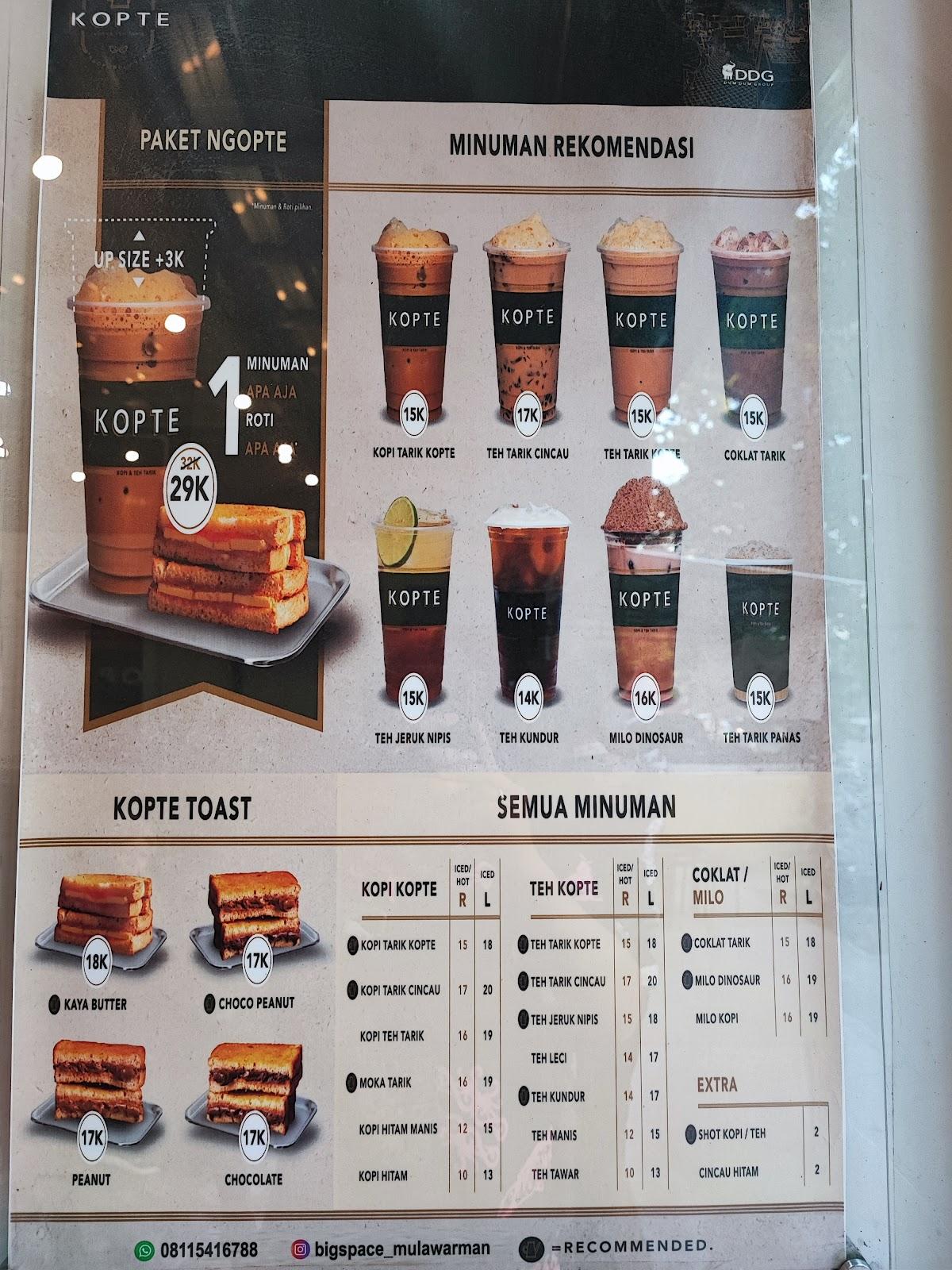 Menu at KOPTE TARIK, Tarakan