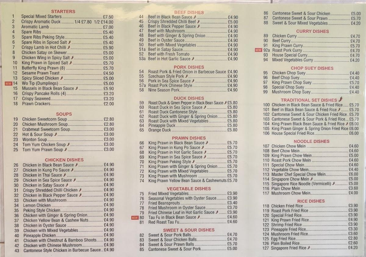 Menu at Master Chef - Chinese Food Take Away fast food, South Croydon ...