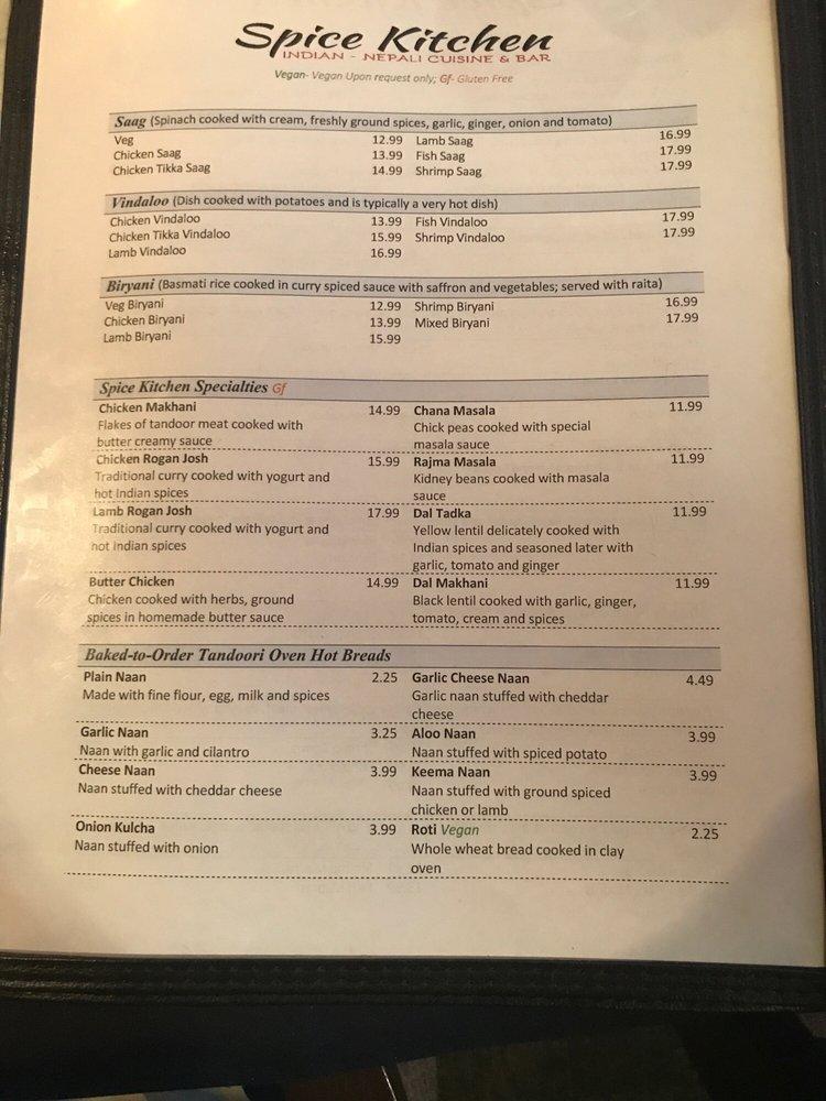 Menu at Spice Kitchen restaurant, Parker
