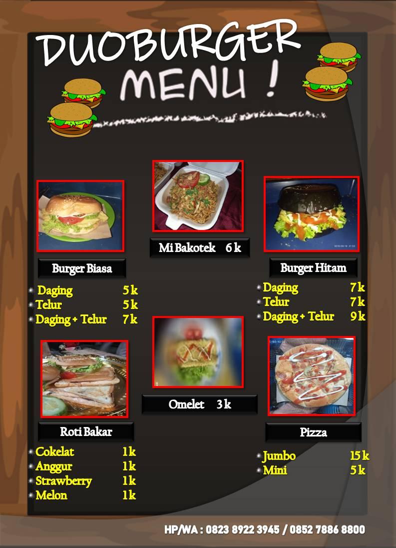 Menu at Teras Duoburger restaurant, Taeh Baruah
