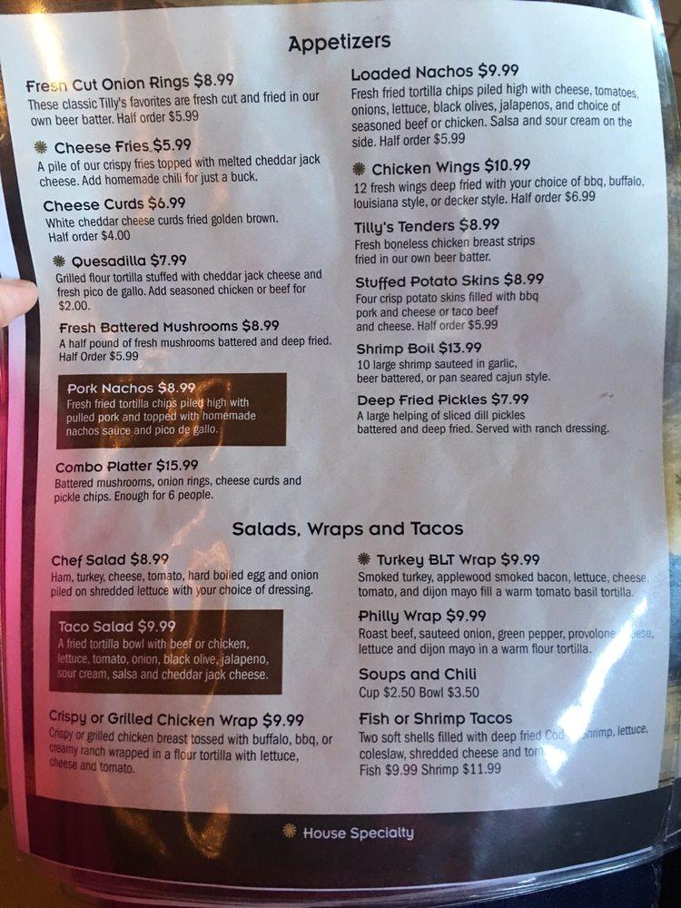 Menu at Tilly's Oronoco LLC pub & bar, Oronoco, Lake Shady Ave S