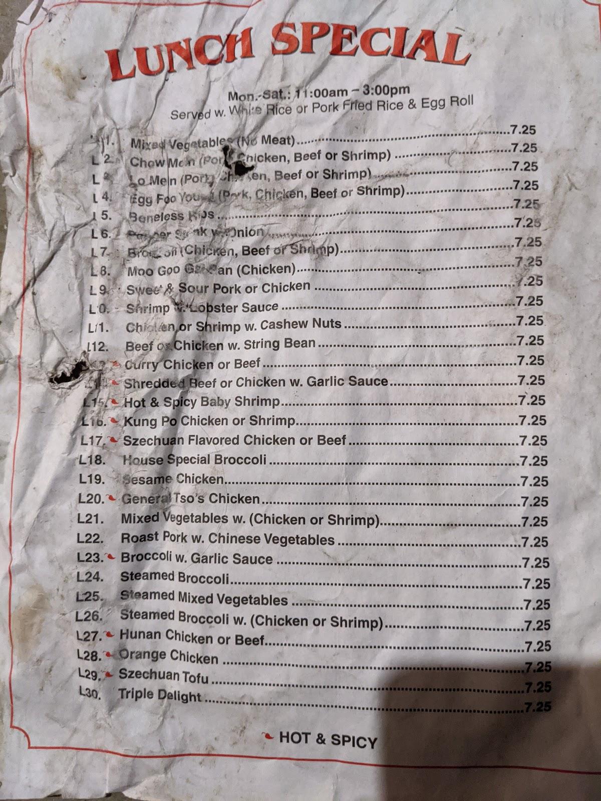 Menu at China Chef restaurant, Stanley