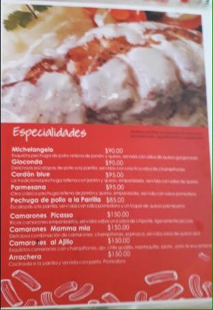 Menu at Linguini restaurant, Cancún