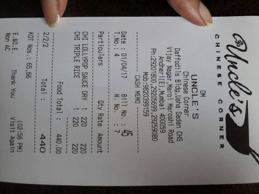 Menu at Om Uncle's Chinese Corner, Mumbai, Shop No 1&2