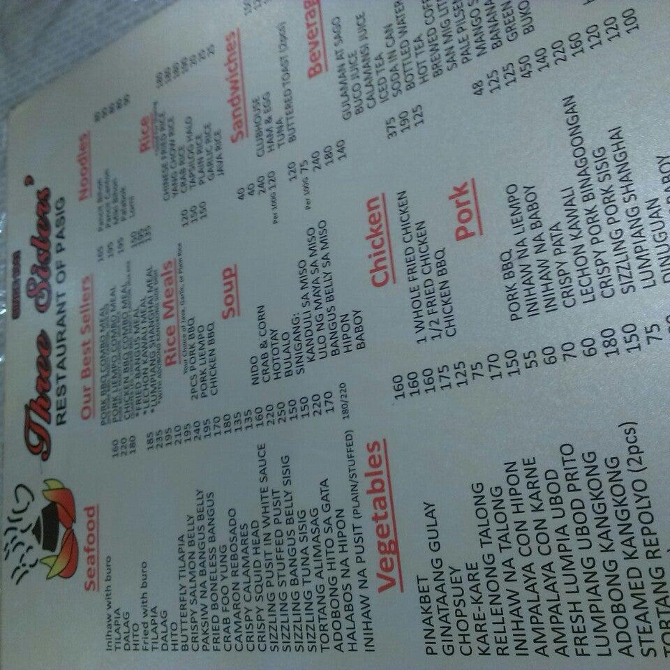 Menu at Three Sisters BBQ, Pasig, 1603 E Capitol Dr