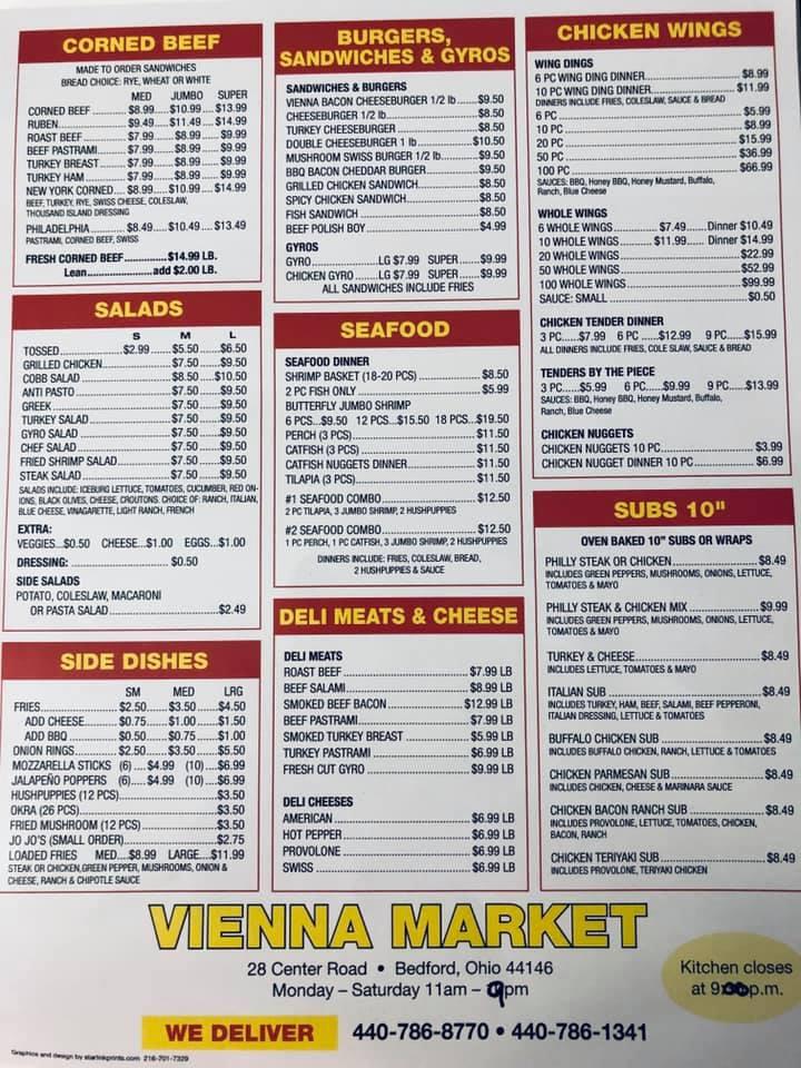 Menu at Vienna Market, Bedford