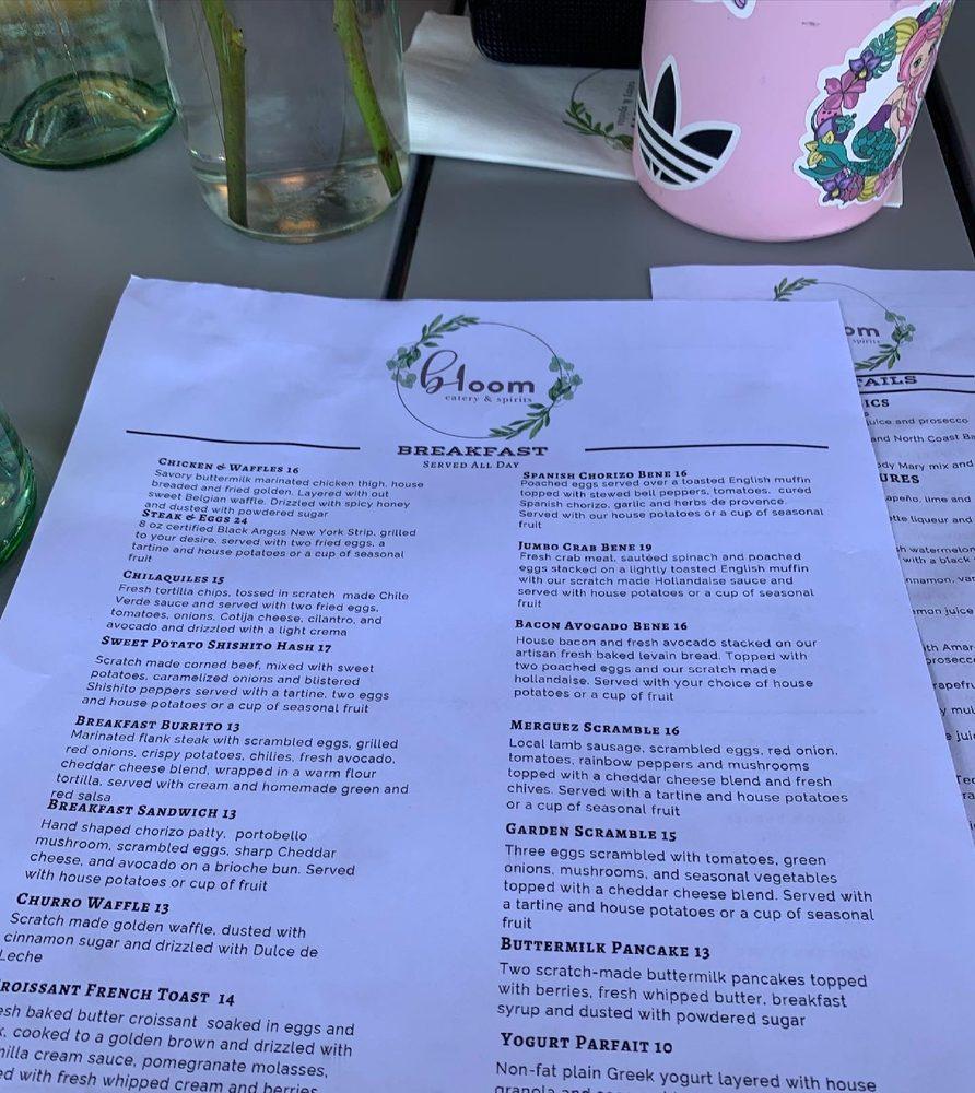 Menu at Bloom pub & bar, Santa Clara