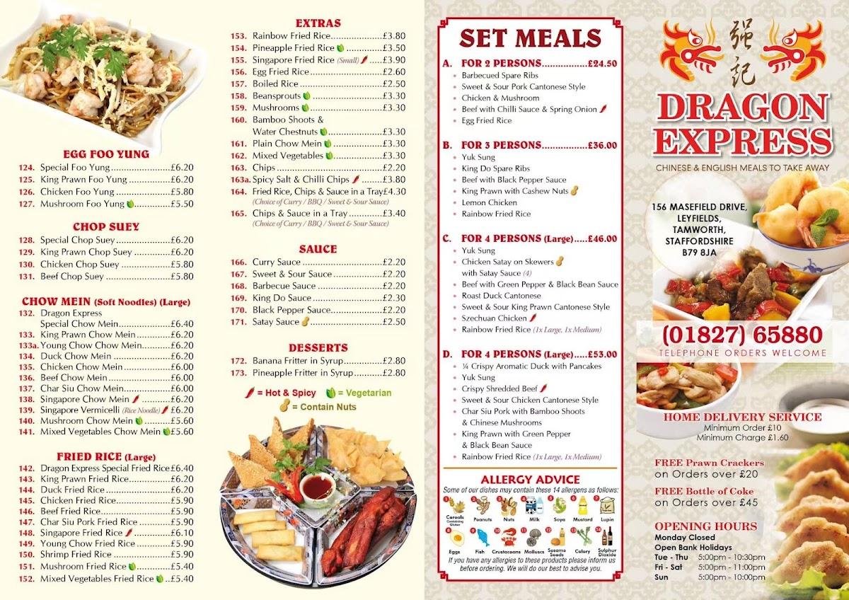 Menu at Dragon Express restaurant, Tamworth