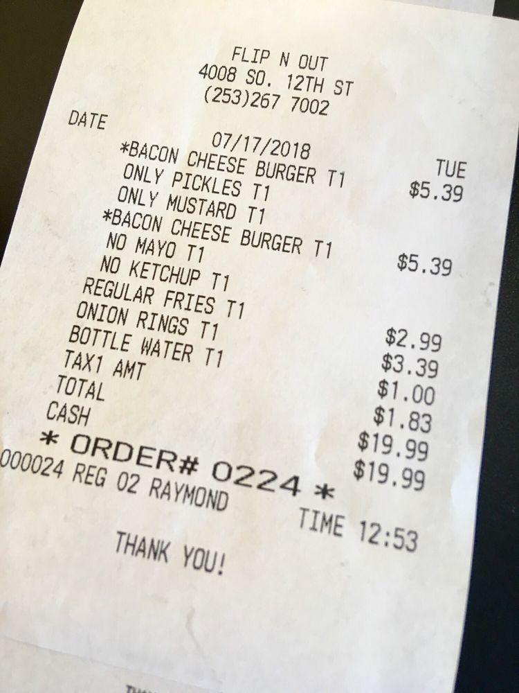 Menu at Flipping Out Burgers & Fries restaurant, Tacoma