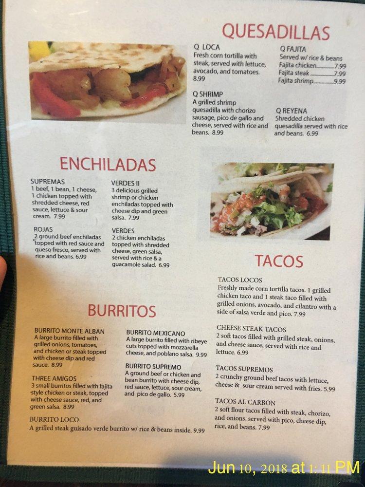 Menu at Habaneros restaurant, Coldwater