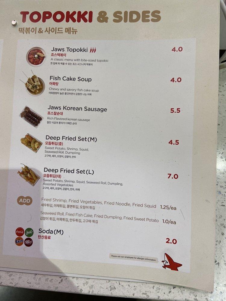 Menu at JAWS TPK at The Source OC Mall restaurant, Buena Park