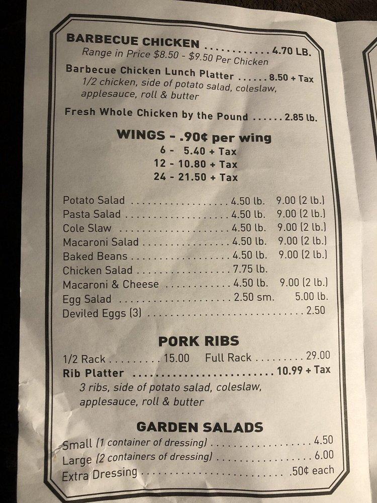 Menu at Joe's Poultry restaurant, Vineland