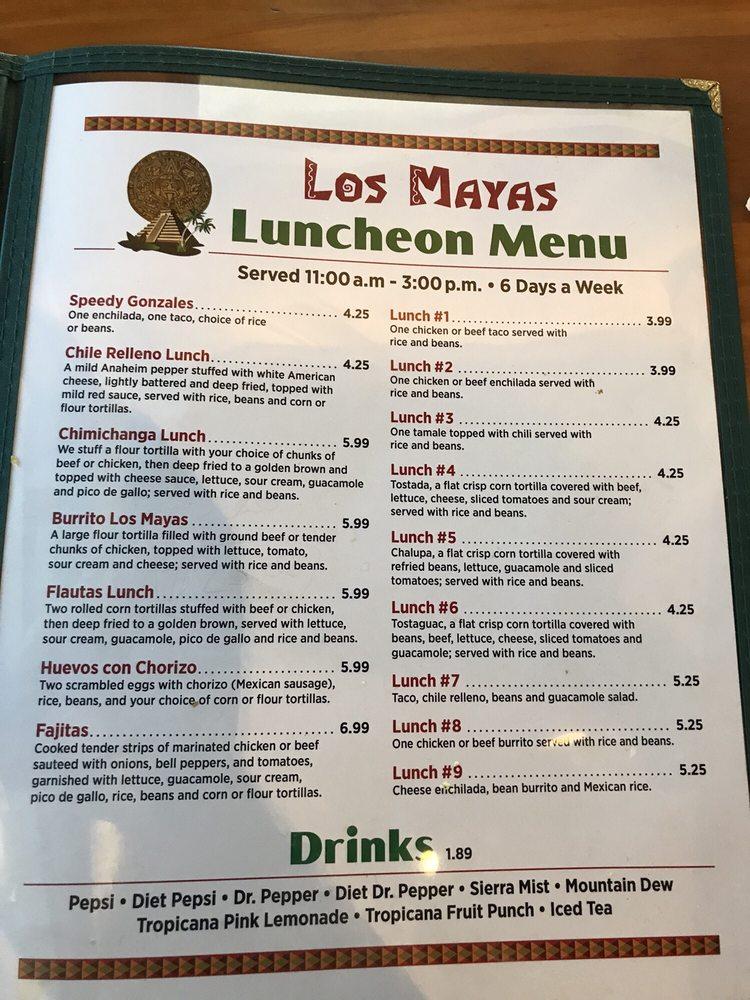 Menu at LOS MAYAS RESTAURANT, Hot Springs