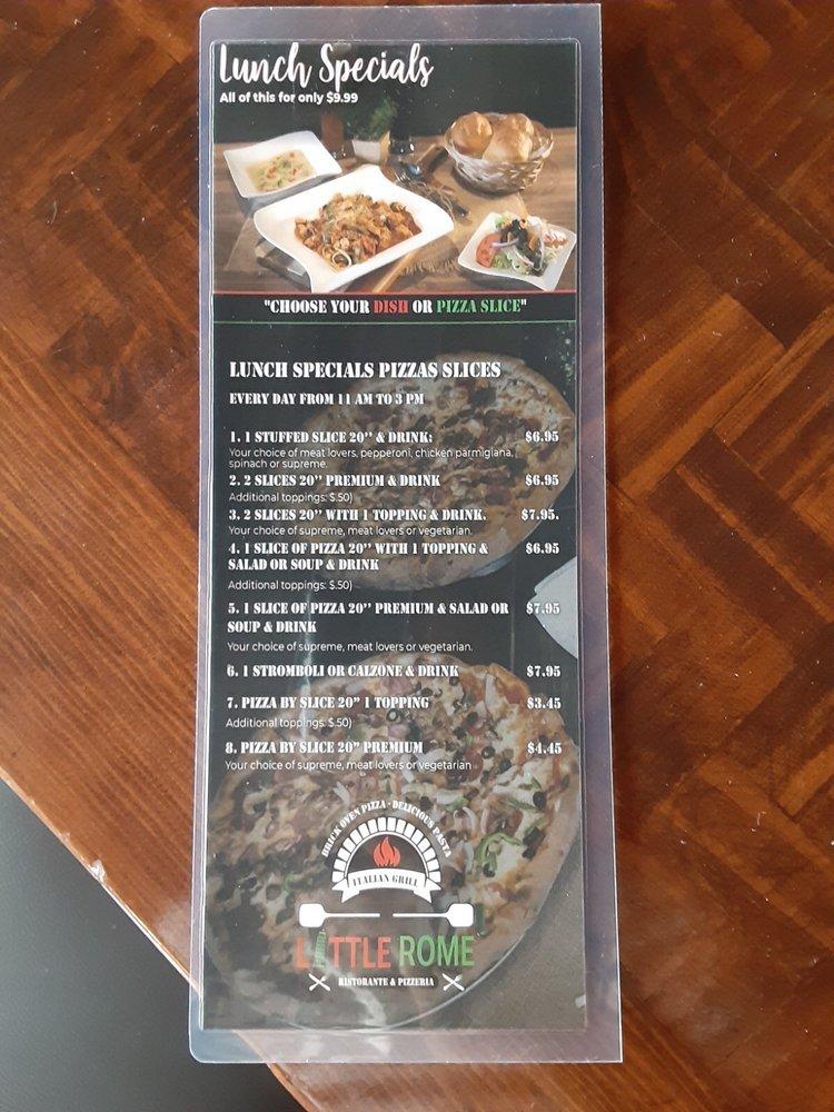 Menu at Little Rome pizzeria, Plano