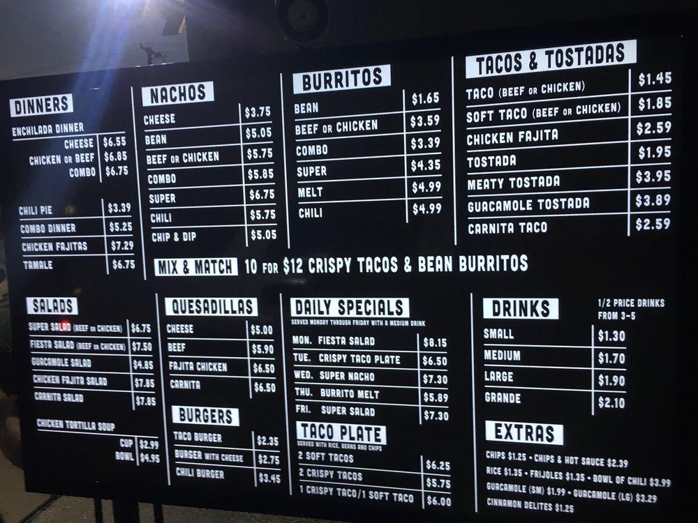 Menu at Taco Delite fast food, Wylie