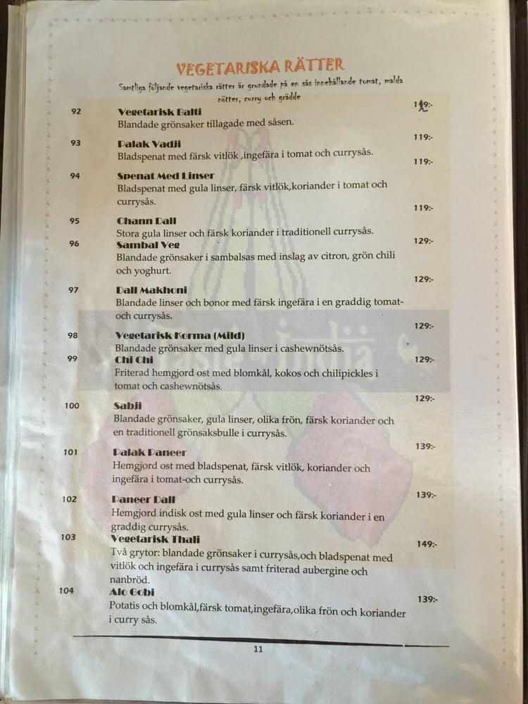 Menu at Taste of India Sea street Sushi restaurant, Hudiksvall, Möljen