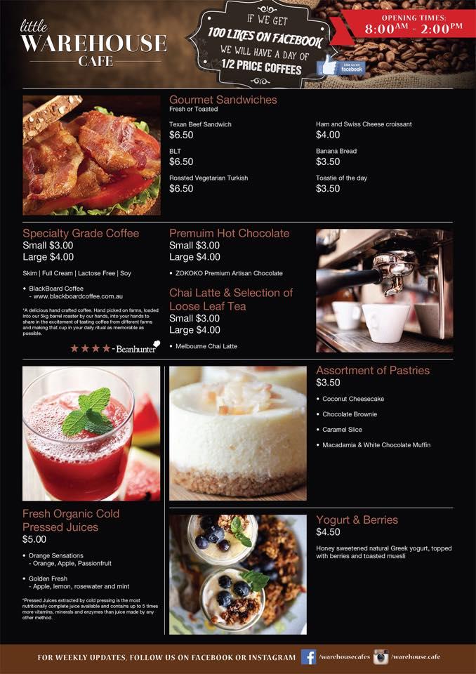 Menu at The Take 2 Cafe, Gold Coast