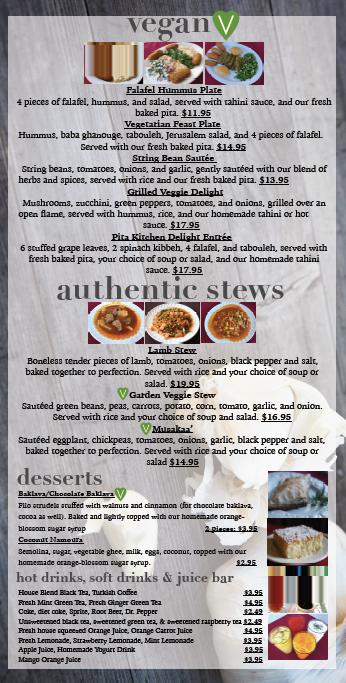 Menu at Pita Kitchen restaurant, Sacramento, Arden Way