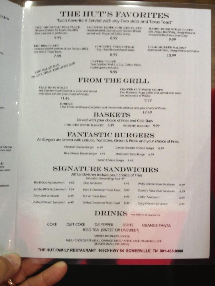 Menu at The Hut restaurant, Somerville