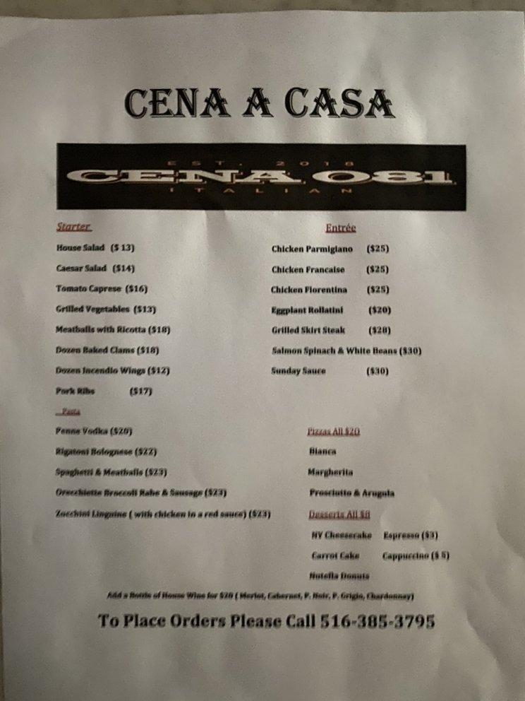 Menu at Cena 081 restaurant, Westbury