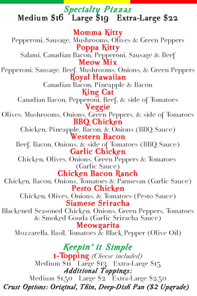 Menu at Fat Cat Pizza pizzeria, Brookings