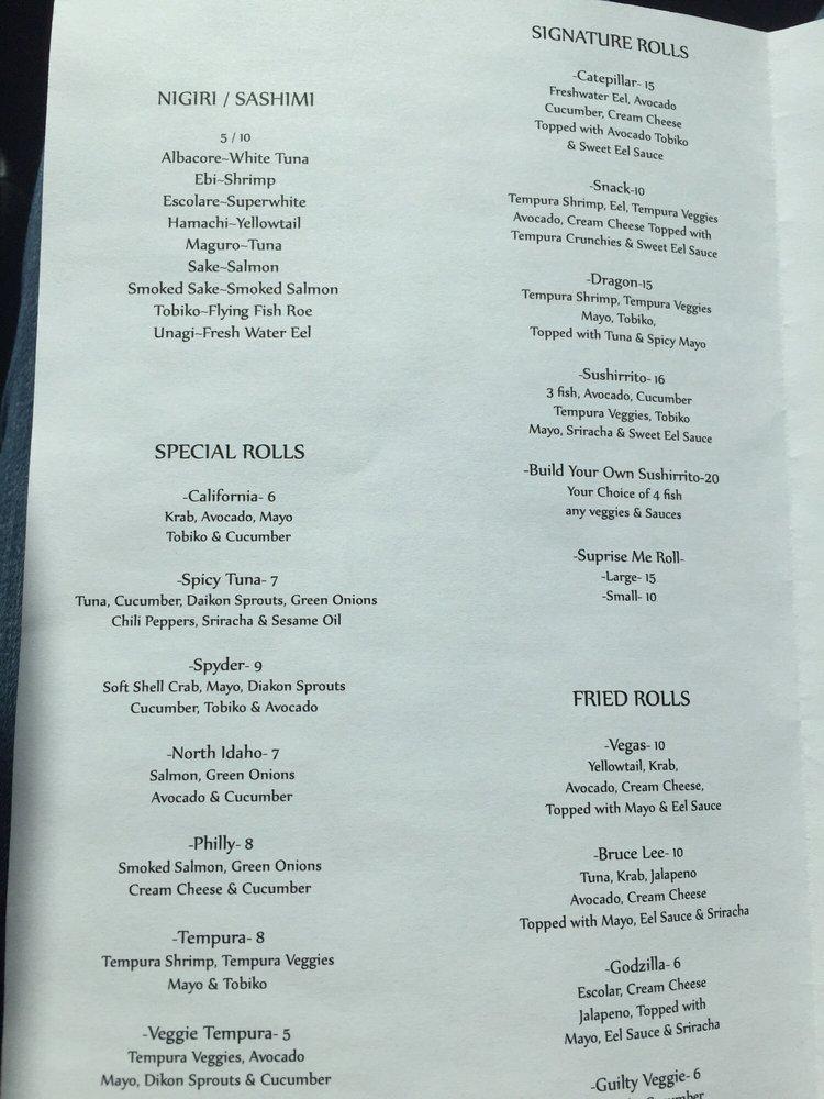 Menu at Raw Dead Fish restaurant, Coeur d'Alene, 514 E Best Ave