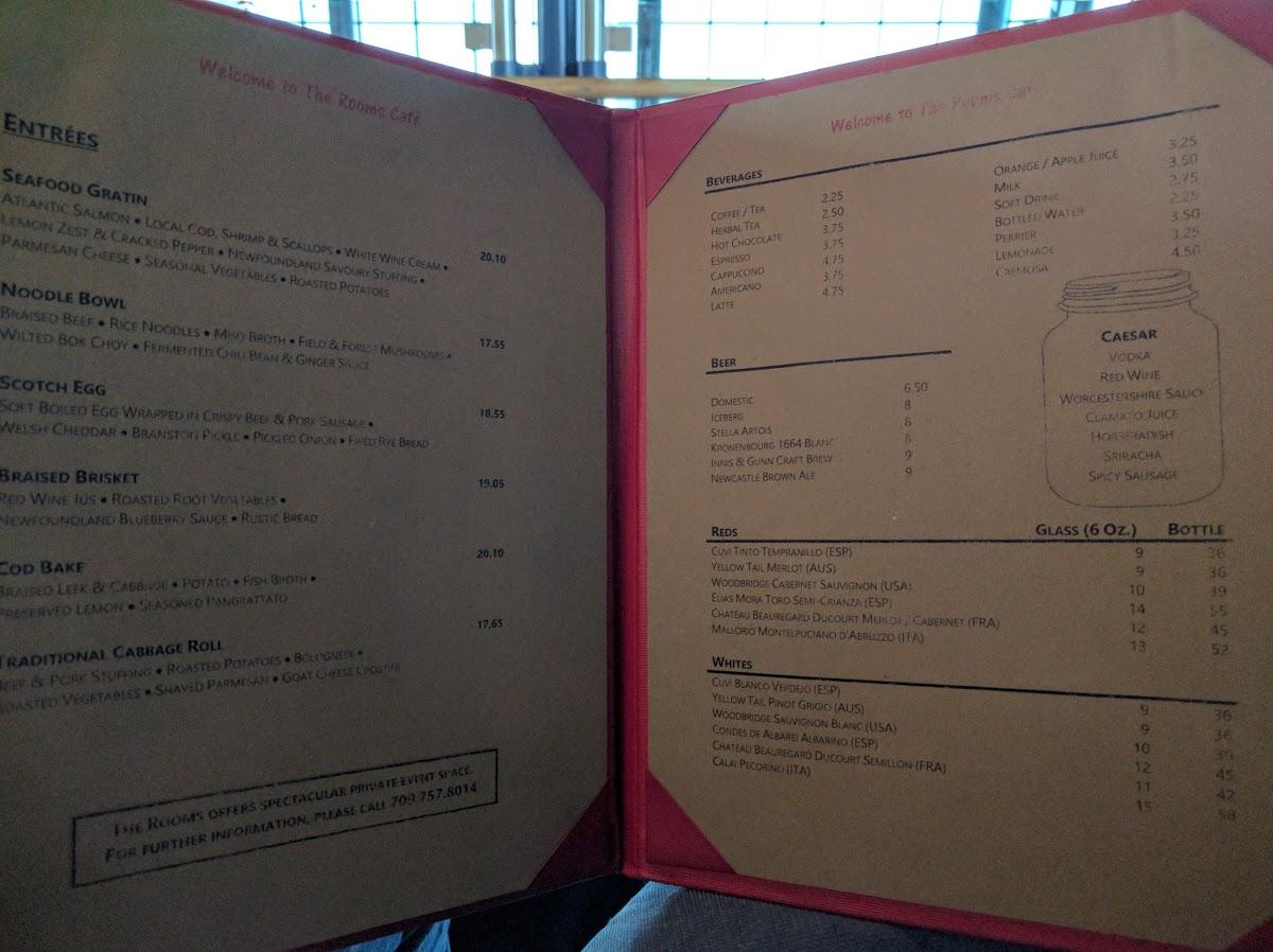 Menu at Red Oak restaurant, St. John's