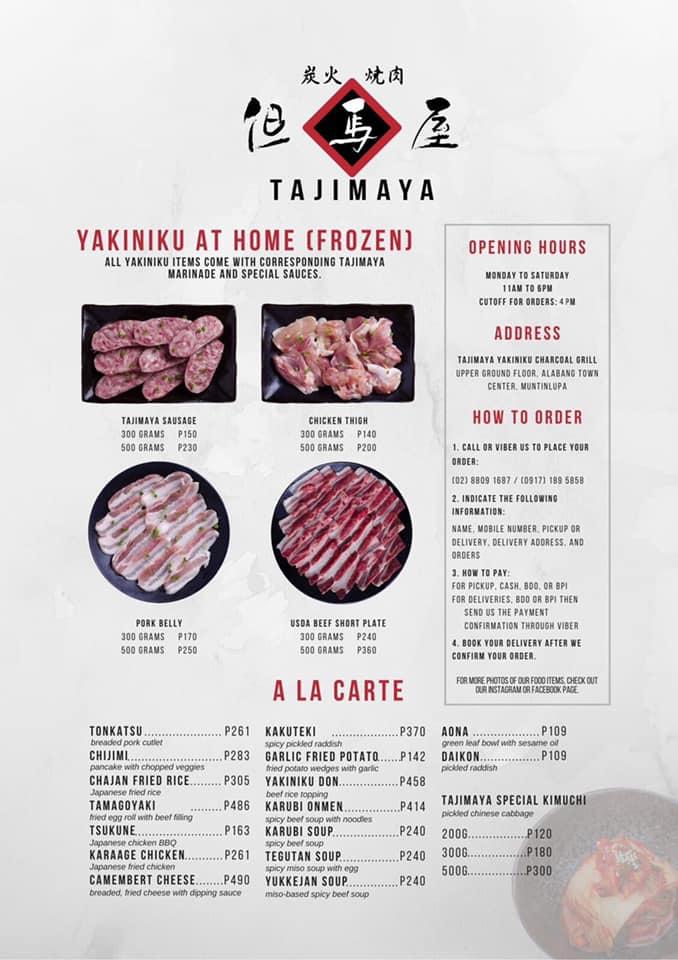 Carta del restaurante Tajimaya Charcoal Grill Alabang Muntinlupa City ...